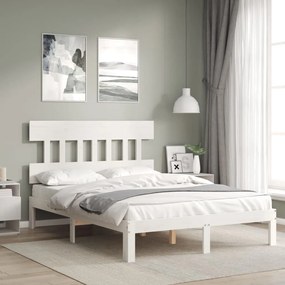vidaXL Rám postele s čelem Small Double masivní dřevo [3193570] Barva: Bílá
