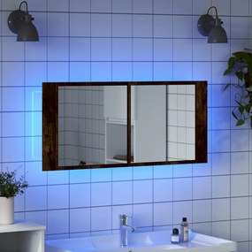 LED koupelnová skříňka se zrcadlem kouřový dub 100 x 12 x 45 cm