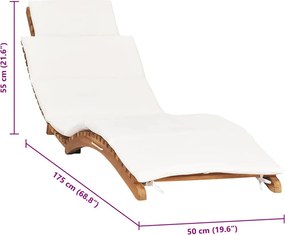 Skládací zahradní lehátko krémově bílé podušky masivní teak 310667
