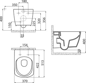 Sapho, GLANC závěsná WC mísa, Rimless, 37x51,5 cm, bílá, GC321