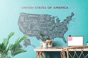 Samolepící tapeta naučná mapa USA s modrým pozadím - 450x300 cm