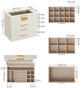 Šperkovnice Eliza, 15,3x25,1x21,5 cm, bílá