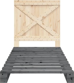 Rám postele s čelem šedý 90 x 200 cm masivní borové dřevo 3281580