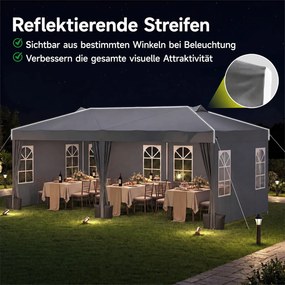 Costway Pavilon výškově nastavitelný párty stan s 6 bočními stěnami a šedými