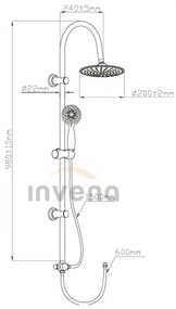 Invena Egina, sprchový sloup se 4-funkční ruční a hlavovou sprchou, chromová, INV-AU-13-001-C