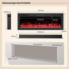 Costway 50" elektrický krb s vytápěním 750 W/1500 W vestavný krb s dálkovým