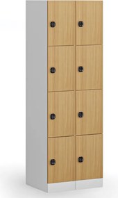 Šatní skříňka S1 s úložnými boxy, 4 boxy, 1850 x 300 x 500 mm, kódový zámek, laminované dveře, buk