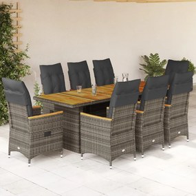 9dílný zahradní bistro set s poduškami šedý polyratan 3277252