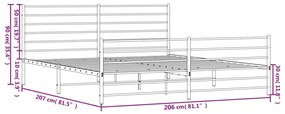 Kovový rám postele s hlavovým a nožním čelem bílý 200 x 200 cm - Default Title