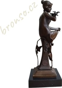 Elegantní bronzová socha ženy s ptáky ve stylu Art Deco – signováno, číslováno