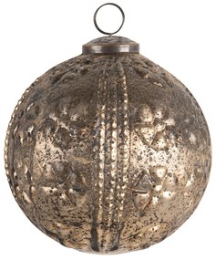 Hnědo zlatá zdobená vánoční koule s odřeninami a patinou - Ø 12 cm