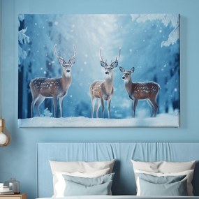 Obraz na plátně - Mladí jelínci s laní v zimní krajině FeelHappy.cz Velikost obrazu: 180 x 120 cm