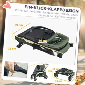 Kočárek pro psy, skládací kočárek pro velké psy, kočárek pro domácí mazlíčky se 4 koly, bezpečnostní vodítka, brzdy, tmavě zelený
