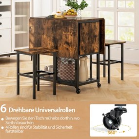 Costway 3 ks. Klappbares Esstisch-Set Ausziehbarer Esstisch mit 2 Hockern a 2