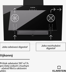 Klarstein Athena 60, digestoř, 60 cm, 247 m³/h, LED, odsávání/recirkulace