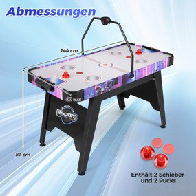 Costway 144 cm air hockey arkádový stolek air hockey s výkonným 12 V motorem