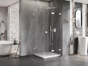 Mexen Lunar-F, sklápěcí sprchový kout pravý 80 x 80 cm, 8mm čiré sklo, bílý profil, 836-080-080-20-00-P