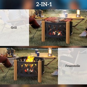 ohniště 2 v 1 Ø75 x 58 cm Ohniště s ochranou proti jiskrám Poker Grilovací rošt černý