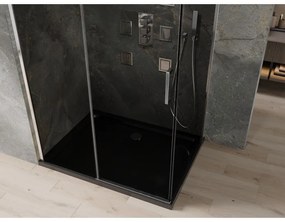 Mexen Omega rozsouvací sprchový kout 100 x 90 cm, Grafitově černá, Chromovaná + sprchová vanička Flat, Černá - 825-100-090-01-40