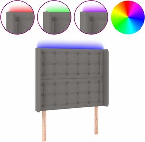 Čelo postele s LED tmavě šedé 93 x 16 x 118/128 cm textil 3124465
