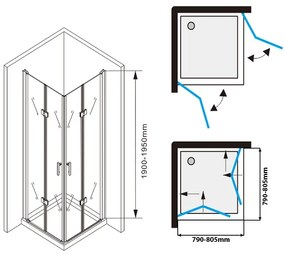 BPS-koupelny Čtvercový sprchový kout HYD-SK08B 80x80 černá/transparent + vanička HYD-SSV-ST02A černá