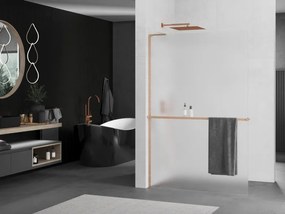 Mexen Kioto+ L, sprchová zástěna Walk-In s poličkou a věšákem 80 x 200 cm, 8mm sklo námraza, měděný matný profil, 800-080-123-65-30