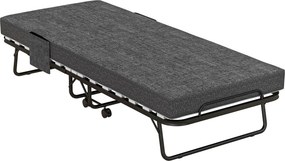 Skládací postel pro hosty HOMCOM s kolečky, 190x80 cm, 10 cm matrace, potah a boční taška, tmavě šedá, ideální do ložnice a na cesty | Aosom.de
