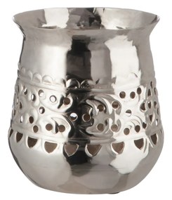 Stříbrně barevný kovový svícen s ornamenty M - 10,7*10,7*12,5 cm
