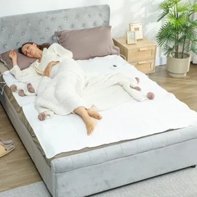 HOMCOM elektrická deka 160x140 cm s 5 úrovněmi tepla a 2 nezávislými zónami ovládání, z bílého polyesteru