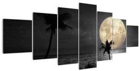 Obraz - Pláž za úplňku v šedých tónech (210x100 cm)
