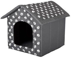 DOGGY (dříve HobbyDog) Pelíšek pro psa Bouda - šedá a packy VELIKOST: Pro mini psy (vel. R1) - 38 x 32 x 38 cm