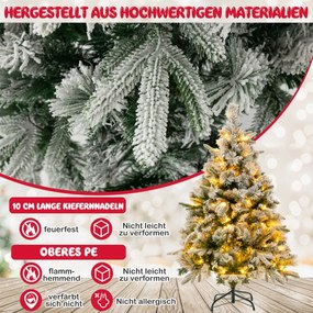 Costway Umělý vánoční stromek 136 cm se sněhem a 150 teplými bílými LED světly