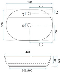 REA-U6617 - Umyvadlo na desku AURA 30x42 cm keramika/lesklá bílá