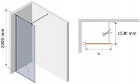 Mexen Kioto sprchová zástěna WALK-IN 8mm, 130x200 cm, sklo šedé (grafit), 800-130-000-00-40