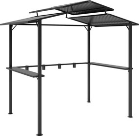 Grilovací Pavilion Outsunny 250 x 160 x 250 cm - Voděodolný Zahradní Pavilon s Dvojitým Středním Štítem, Bočními Policemi a UV Ochrannou, BBQ Pavilio…