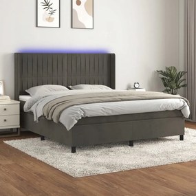 Box Spring Postel S Matrací A Led Samet Tmavě Šedá Svislé pruhy 180 x 200