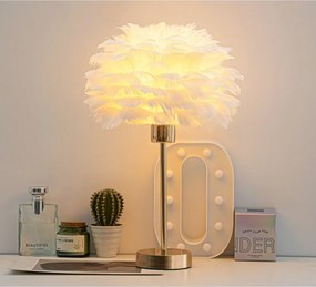 Flamenco Mystique Elegantní stolní lampa s bílým stínidlem z peří, 3barevný stmívač, USB port, OZD12