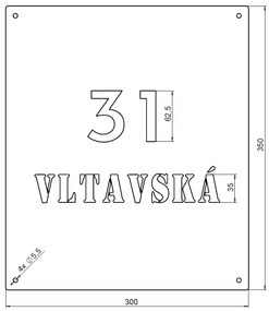 Domovní číslo tabulka lakovaná 12 Velikost: 40 x 35 cm (XL) - Doporučujeme, Odstín: RAL 7016 - Antracit