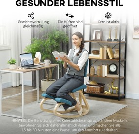 HOMCOM ergonomická klečící židle s opěrkou — březová kancelářská a meditační stolička (tmavě modrá)