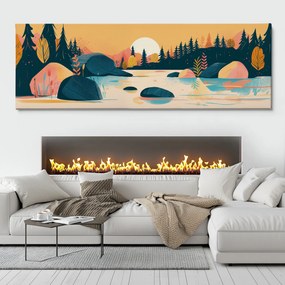 Obraz na plátně - Kamenitá mýtina se západem slunce FeelHappy.cz Velikost obrazu: 150 x 50 cm