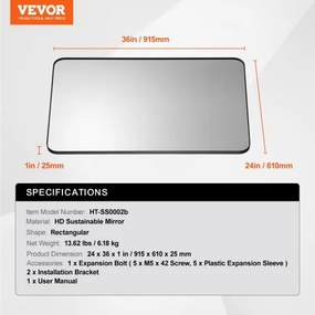 čtvercové nástěnné zrcadlo 61 × 91,4 cm zrcadlo s rámem z hliníkové slitiny