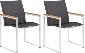 vidaXL Zahradní židle 2 ks textilen a nerezová ocel šedé [46517]