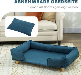 PawHut pelíšek pro psy polštářek pro psy koš pro psy pohovka pro psy dřevěné nohy, polyester, tmavě modrá, 96 x 66 x 24 cm | Aosom