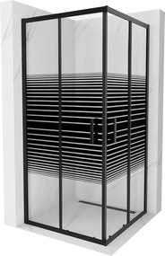 Mexen Rio, čtvercový sprchový kout 90(dveře)x90(dveře)x190 cm, 5mm čiré sklo-vzor pásky, černý profil, 860-090-090-70-20