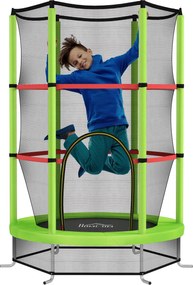 HOMCOM Dětská trampolína Ø140x190 cm pro děti 3-6 let se bezpečnostní sítí, 45 kg nosnost, interiérová zelená | Aosom