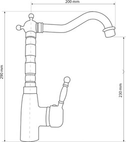 Gamma Retro 3, vysoká dřezová baterie, zlatá lesklá, GMA-BROK3-GD