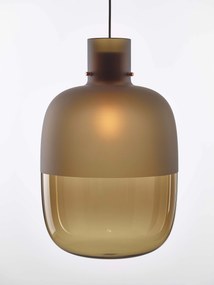 Brokis Závěsné svítidlo Awa Large, PC1130, ø 37cm Povrch Montury: americký ořech - voskovaný, Barva skla: transparentní sklo, Povrchová úprava skla: lesklá - pískovaná (horní část)
