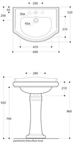 Kerasan RETRO keramické umyvadlo 69x52cm, 3 otvory, bílá 104601-3
