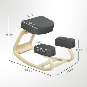 Vinsetto Kolenní židle, ergonomická posezení, polstrovaný stolek pro zdravé sezení, březové dřevo, nosnost 120 kg, tmavě šedá