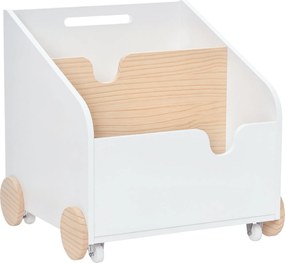 HOMCOM Dřevěný Úložný Box na Hračky se 2 Oddíly, S Kolíčky, Dětská Knihovna s Kolíčky pro Dětský Pokoj 40x43x43 cm Bílá a Přírodní | Aosom